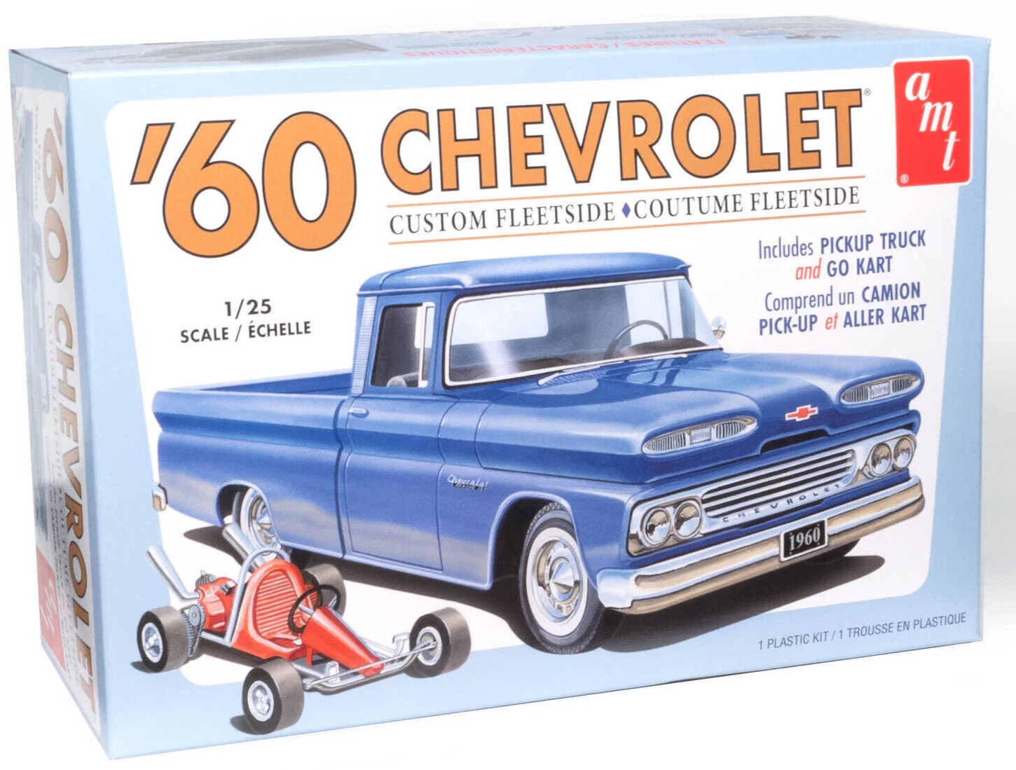 AMT 1960 Chevy Custom Fleetside Pickup Turck W/ Go Kart 1:25 Model Car ...