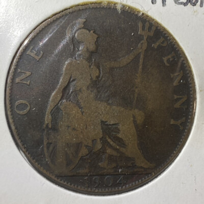 1904 GREAT BRITAIN One PENNY 119 YEARS OLD COPPER COIN Perfect LETTERS ...