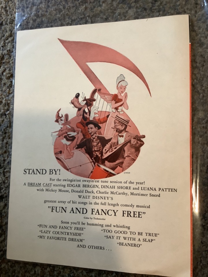 rare DISNEY CARTOON sheet music SAY IT WITH A SLAP ~ FUN AND FANCY FREE ...