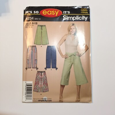 Simplicity 4234 Size 8-18 Misses' Gauchos Cropped Pants | eBay
