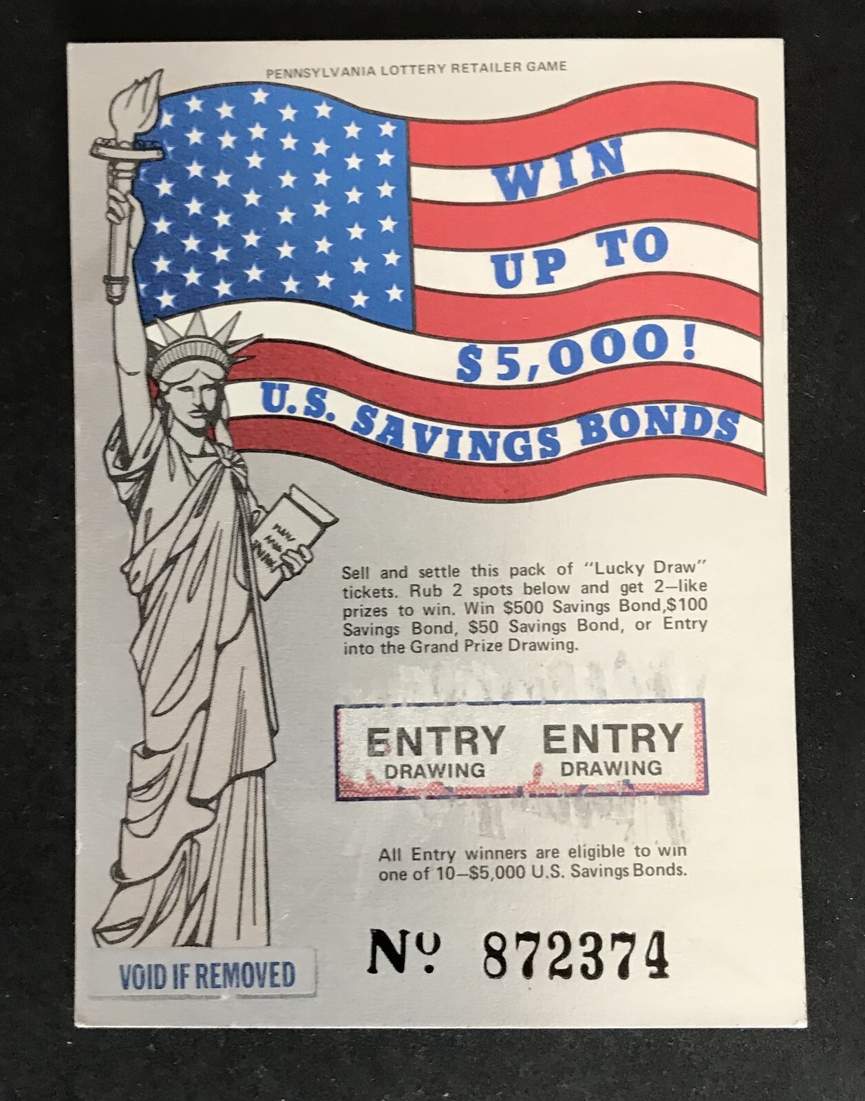 Pennsylvania Lottery Agent SV Ticket , issued 1976, Saving Bonds very ...