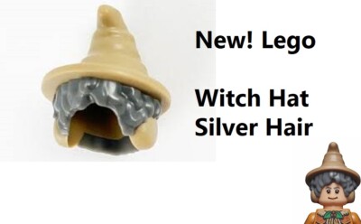 Lego Witch Hair with Hat Earmuffs Harry Potter Forest Wizard Silver ...