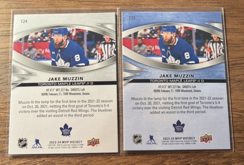 2023-24 Upper Deck MVP Silver Script #124 Jake Muzzin & blue base card ...