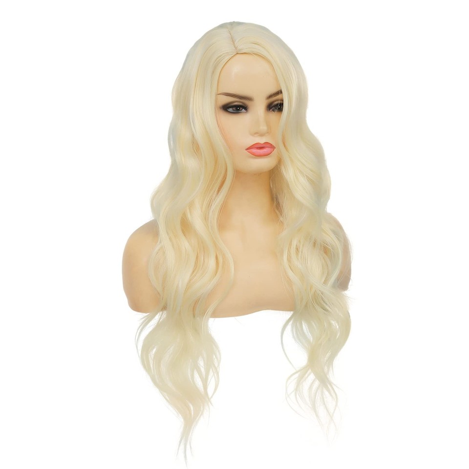 Curly Long Blonde Wig for Women Wavy Side Part Wig Natural Synthetic ...