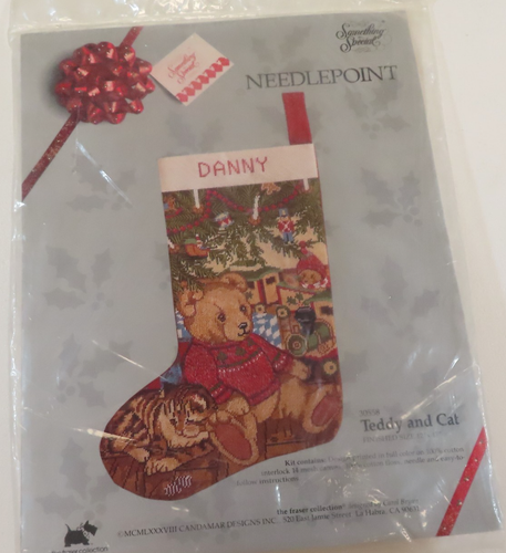 NEEDLEPOINT - Teddy & Cat Stocking by Candamar (14) | eBay