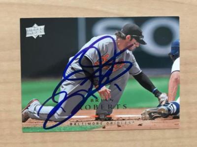 BRIAN ROBERTS BALTIMORE ORIOLES AUTOGRAPHED 2008 UPPER DECK CARD #424 W ...