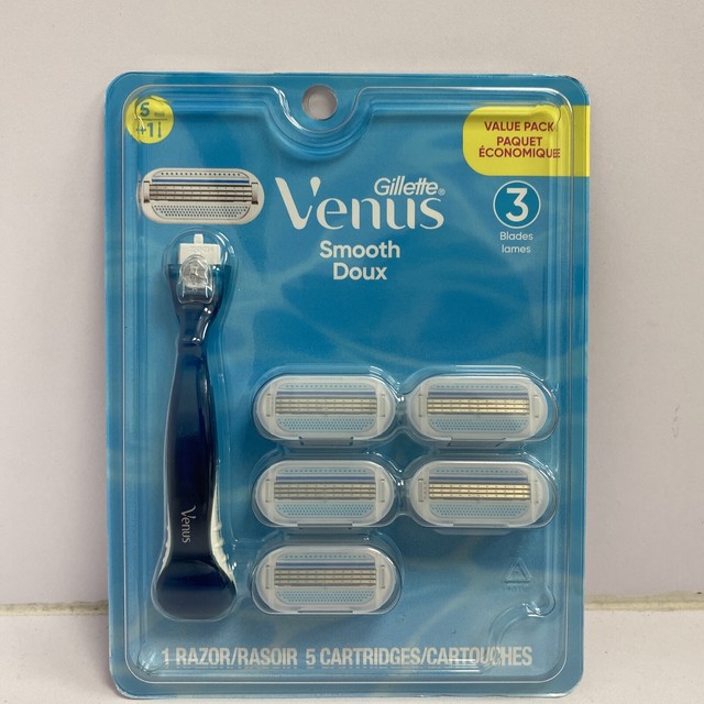 Gillette Venus Smooth Doux Women's Razor 5 Cartridges 3 Blades for sale ...