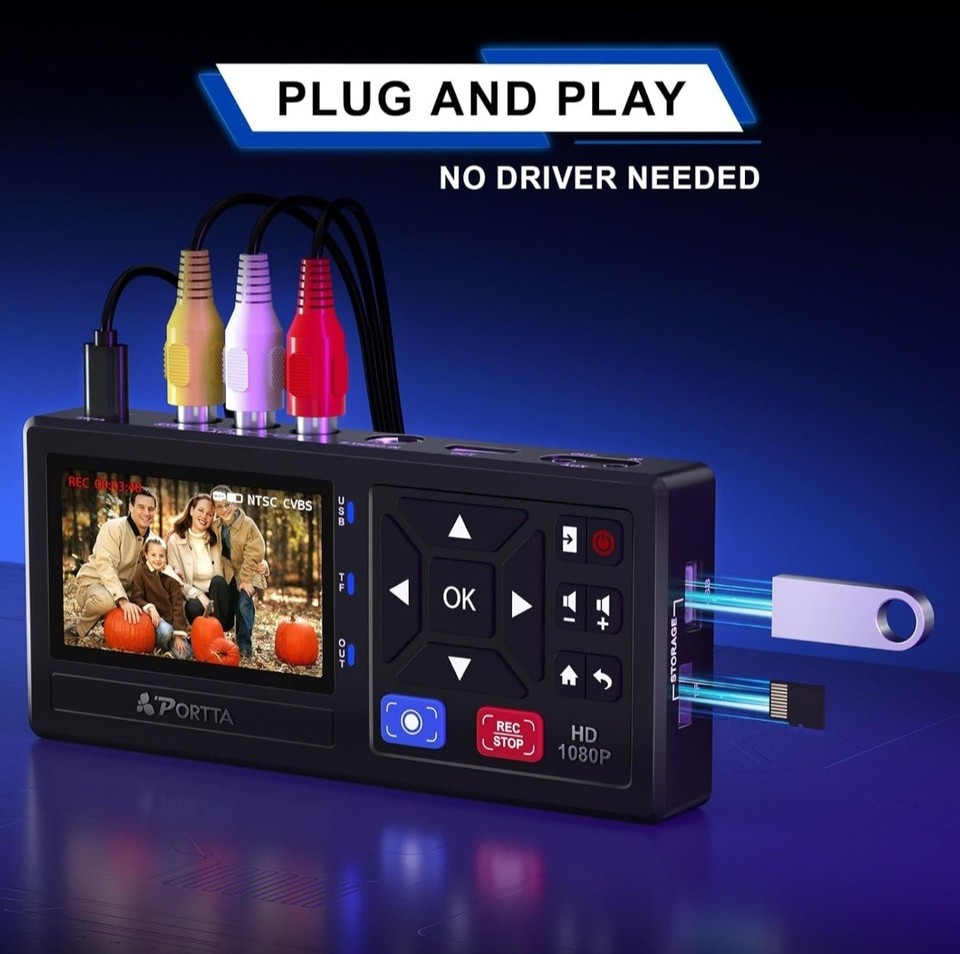 Portta VIDEO Capture Box Composite VHS to 1080P 60hz Digital Recorder ...
