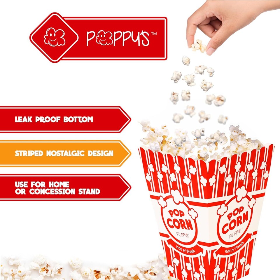 Poppy's Small Popcorn Boxes ? 30oz and 46oz Concession-Grade Popcorn ...