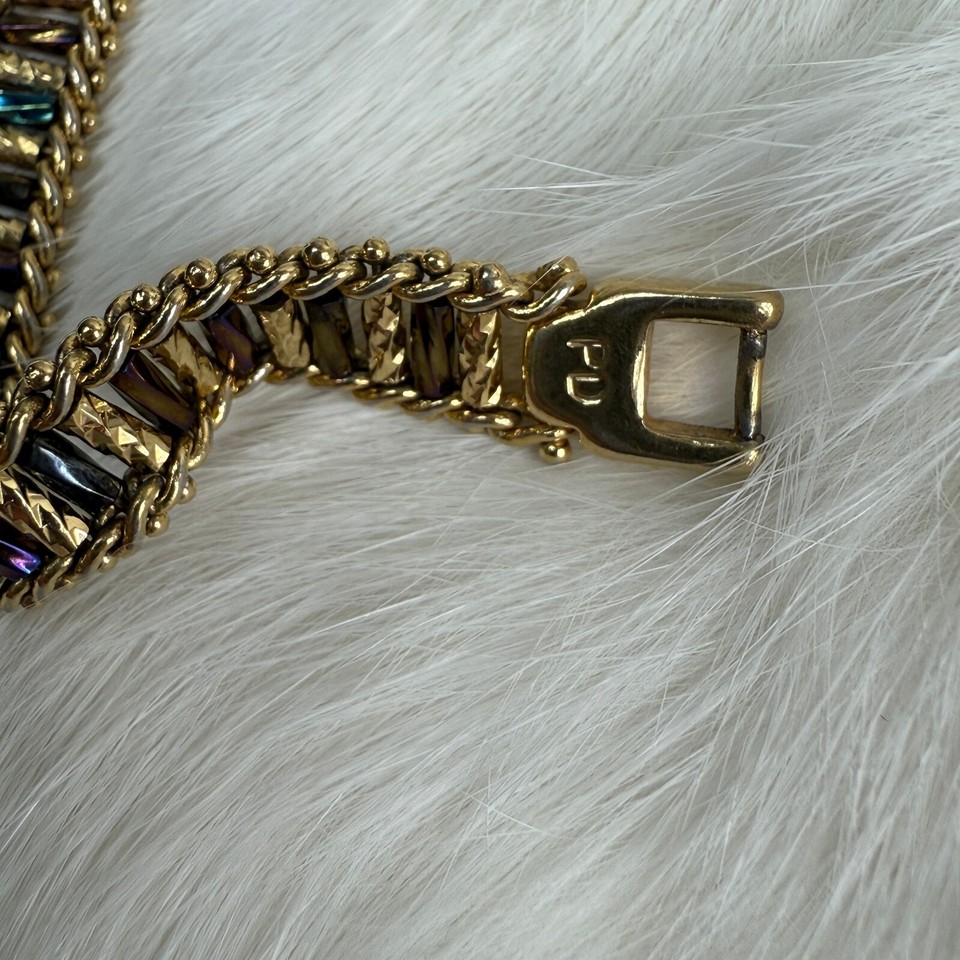 PREMIER DESIGNS Multi-colored Glass Bugle Bead Bracelet Gold tone 7.25 ...