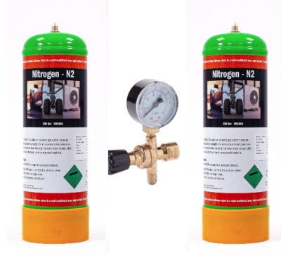 2x Nitrogen (N2) disposable cylinder M10 1 Guage Reg plumbers and air ...