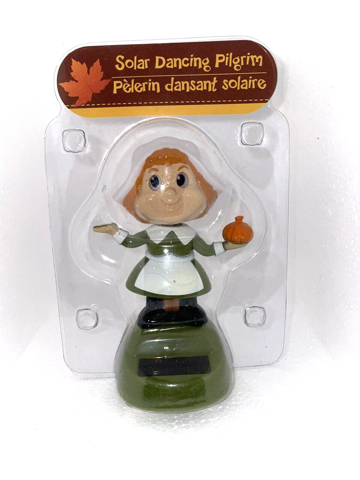 Thanksgiving Solar Powered Dancing Lady Pilgrim With Pumpkin New in ...