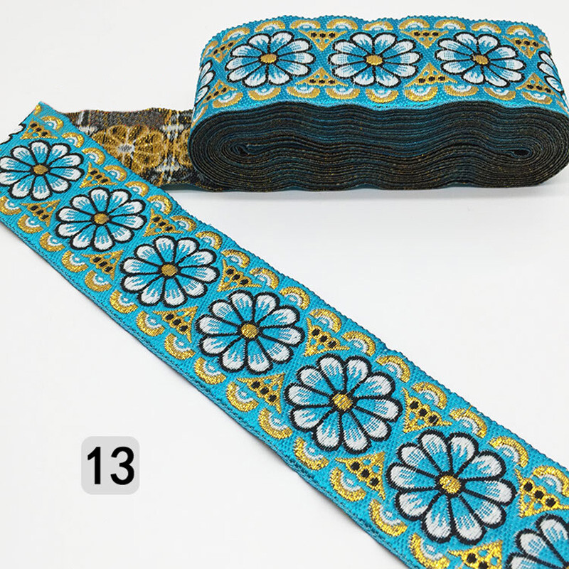 7 Yards Floral Embroidered Jacquard Ribbon Trim braid Lace Fringe ...