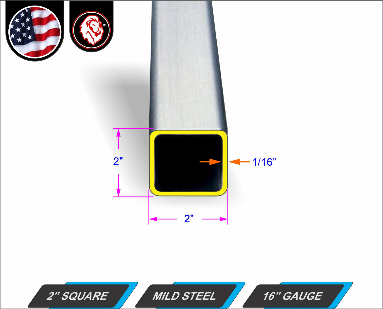 2" Galvanized Square Steel Tube - 16 gauge - 96" inch long (8-ft) | eBay