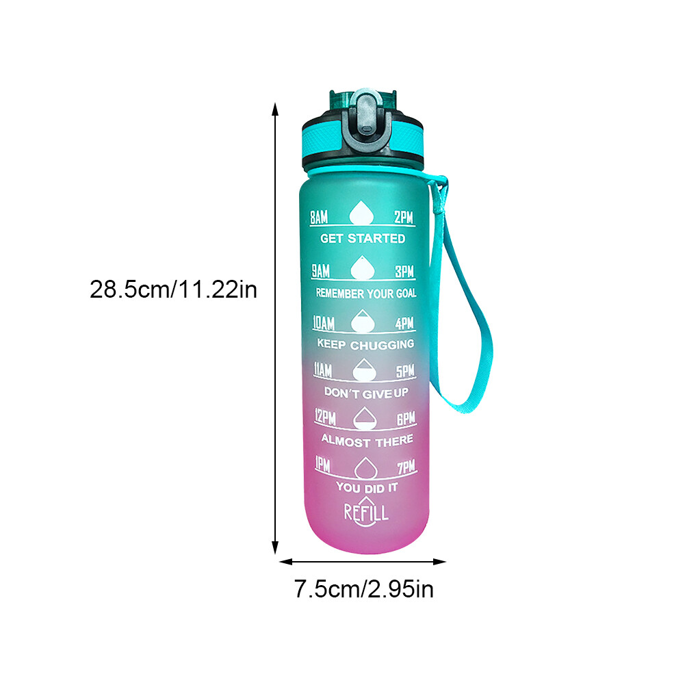 1L Time Indicator With Straw Water Bottle Capacity Gradient Gym Camping ...