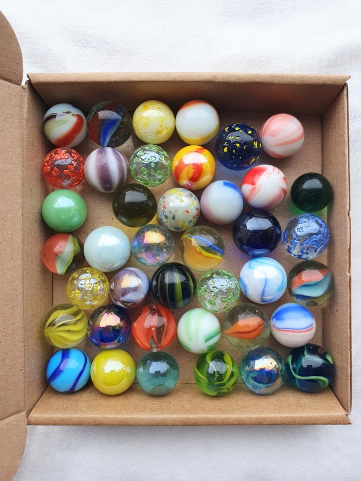 A Random Mixed Selection of 40 Beautiful Glass Marbles, New & Vintage ...