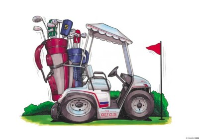 GOLF BUGGY WHITE Koolart Cartoon Caricature Car Print - A3 Size - 651 ...