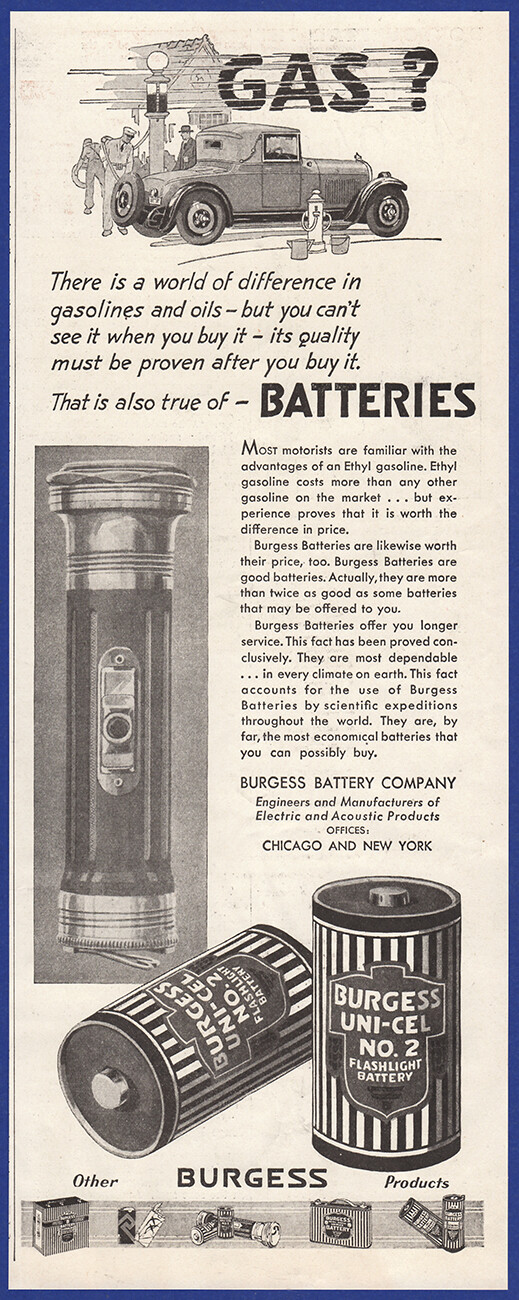 Vintage 1932 BURGESS Batteries Flashlight Radio Battery Ephemera 1930's ...