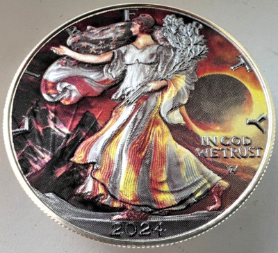 Beautiful Solar Eclipse Colorized American Silver Eagle 1oz 99% Silver ...