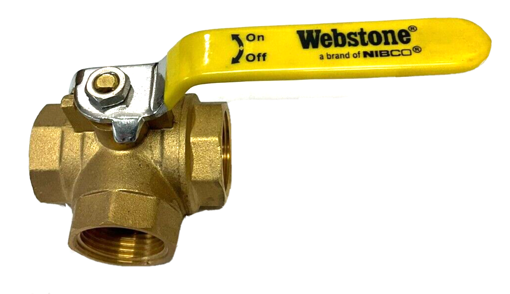 Webstone 40644 1" Female NPT 3 Way L-Port Brass Ball Valve Full Port ...