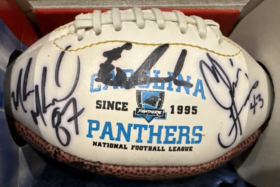 Carolina Panthers Autographed Mini Football #74, 58, 45, 52, 87 A ...