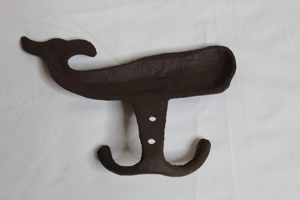 RUST BROWN CAST IRON WHALE WALL DOUBLE HOOK | eBay