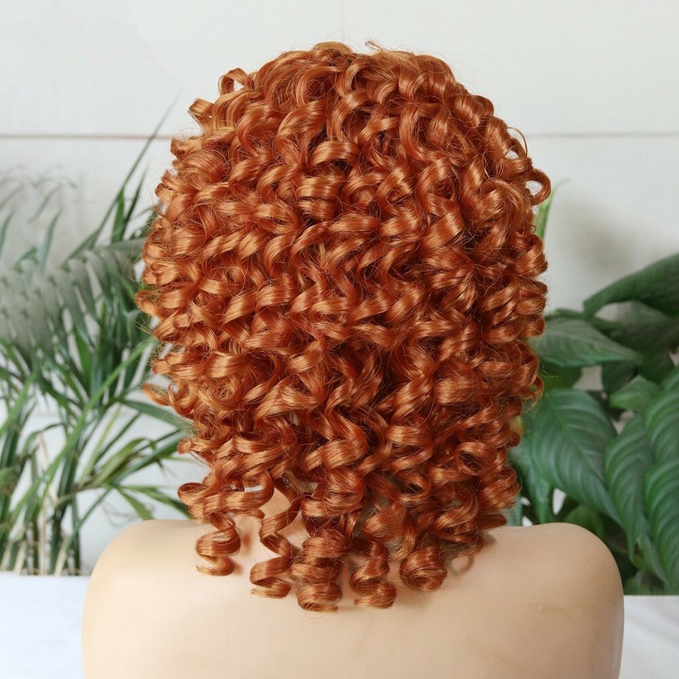Short Orange Afro Big Bouncy Curly Wigs with Bangs for Women Natural ...