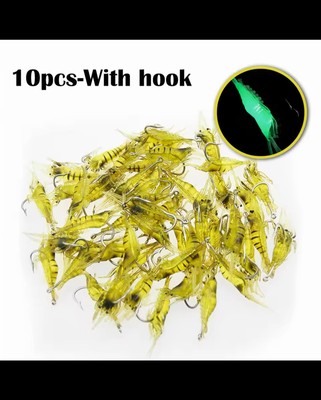 10x Shrimp Fishing Lure With Hook Yellow Soft Bait Saltwater/freshwater ...