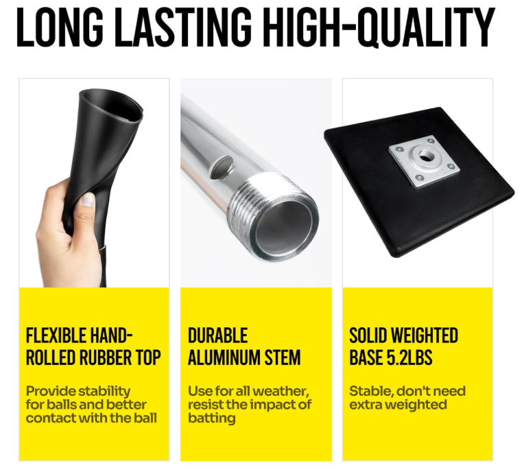 Portable Baseball/Softball Batting Tee Adjustable 25–37in, Heavy-Duty ...