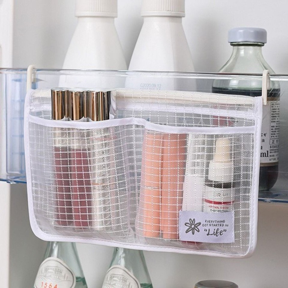 Double Grid Refrigerator Storage Bag with Hook Refrigerator Organizer ...