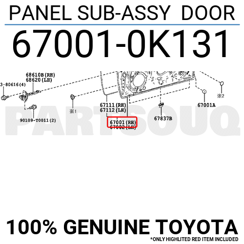 670010K131 Genuine Toyota PANEL SUB-ASSY DOOR 67001-0K131 | eBay