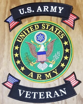 US ARMY PATCH "VETERAN" 10 inch Back Patch with Upper / Lower Rockers ...