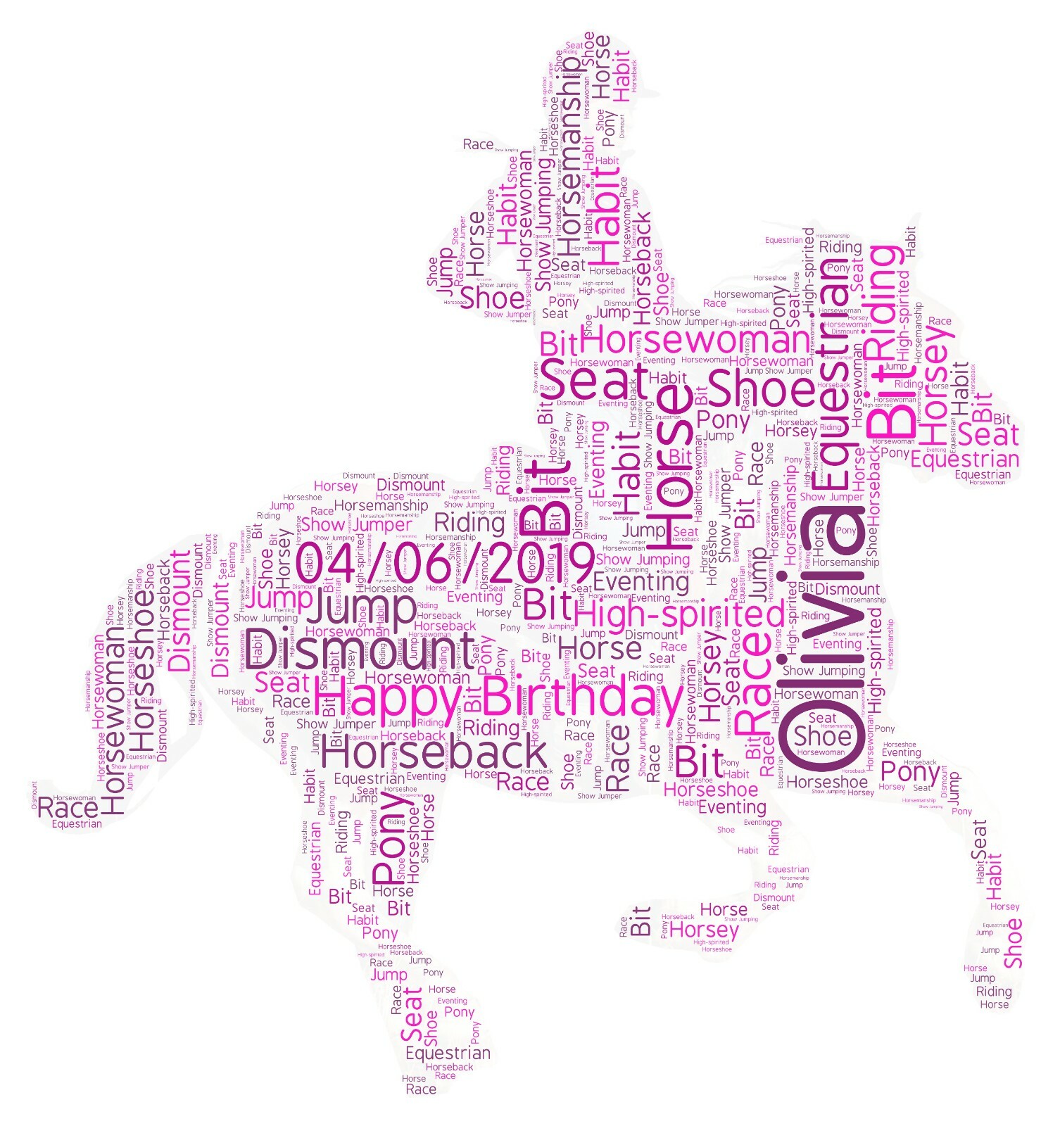 Personalised Word Art Print Horse Riding Race Ride Birthday Gifts for ...
