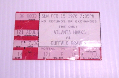 FEB 15 1976 ATLANTA HAWKS VS. BUFFALO BRAVES NBA BASKETBALL TICKET STUB ...