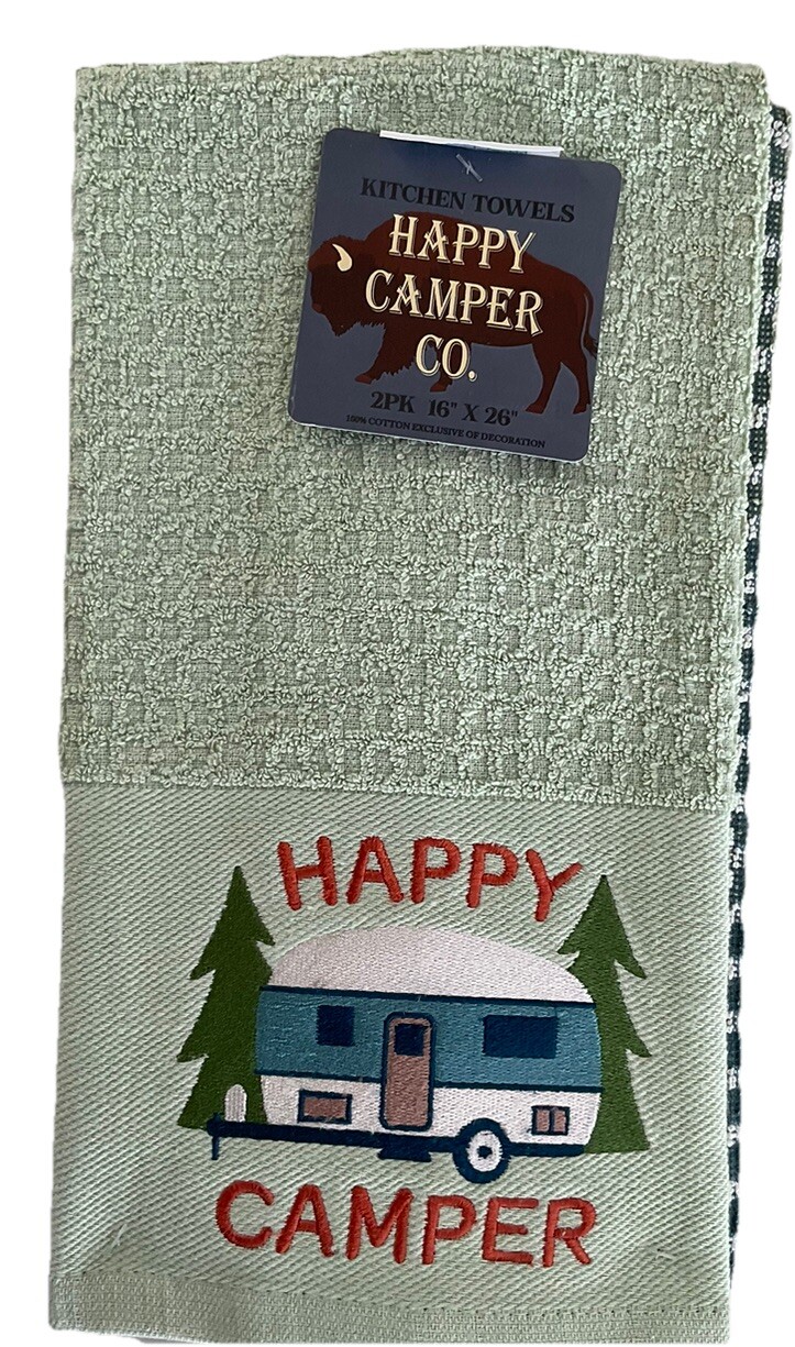 Happy Camper Co. Kitchen Hand Towels Set of Two Cotton 16X26 HAPPY ...