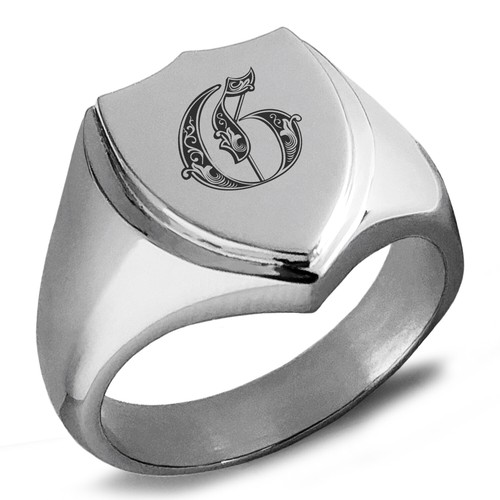 Stainless Steel Letter G Initial Royal Monogram Shield Crest Mens ...