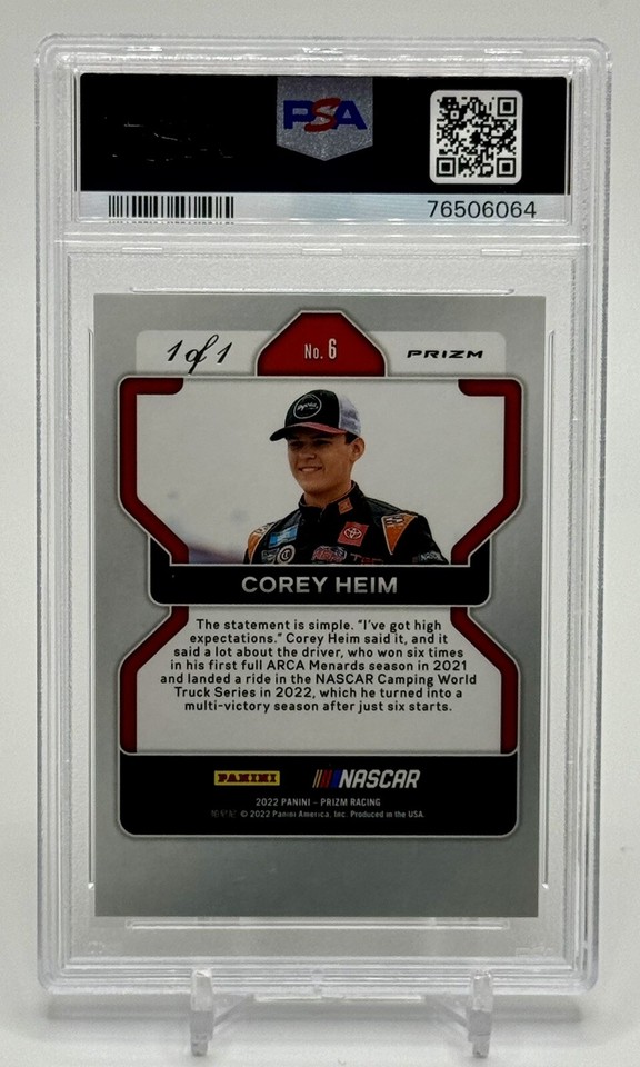 2022 Panini Prizm Nascar Corey Heim Rookie RC Black Finite 1/1 One Of ...