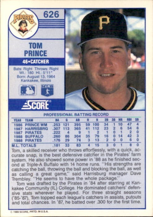 Tom Prince 1989 Score Rookie Card #626 | eBay