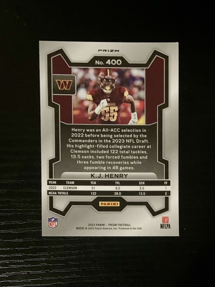 KJ Henry Pink Prizm Rookie Card 2023 Prizm Football Commanders | eBay