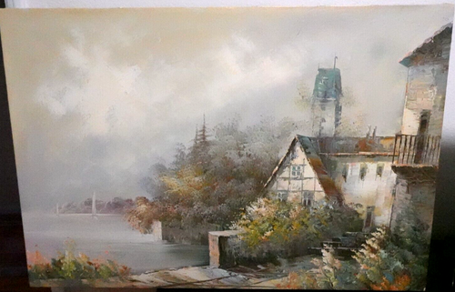 JANE MABRY ORIGINAL OIL ON CANVAS SAIL BOATS PALACE HUGE PAINTING ...