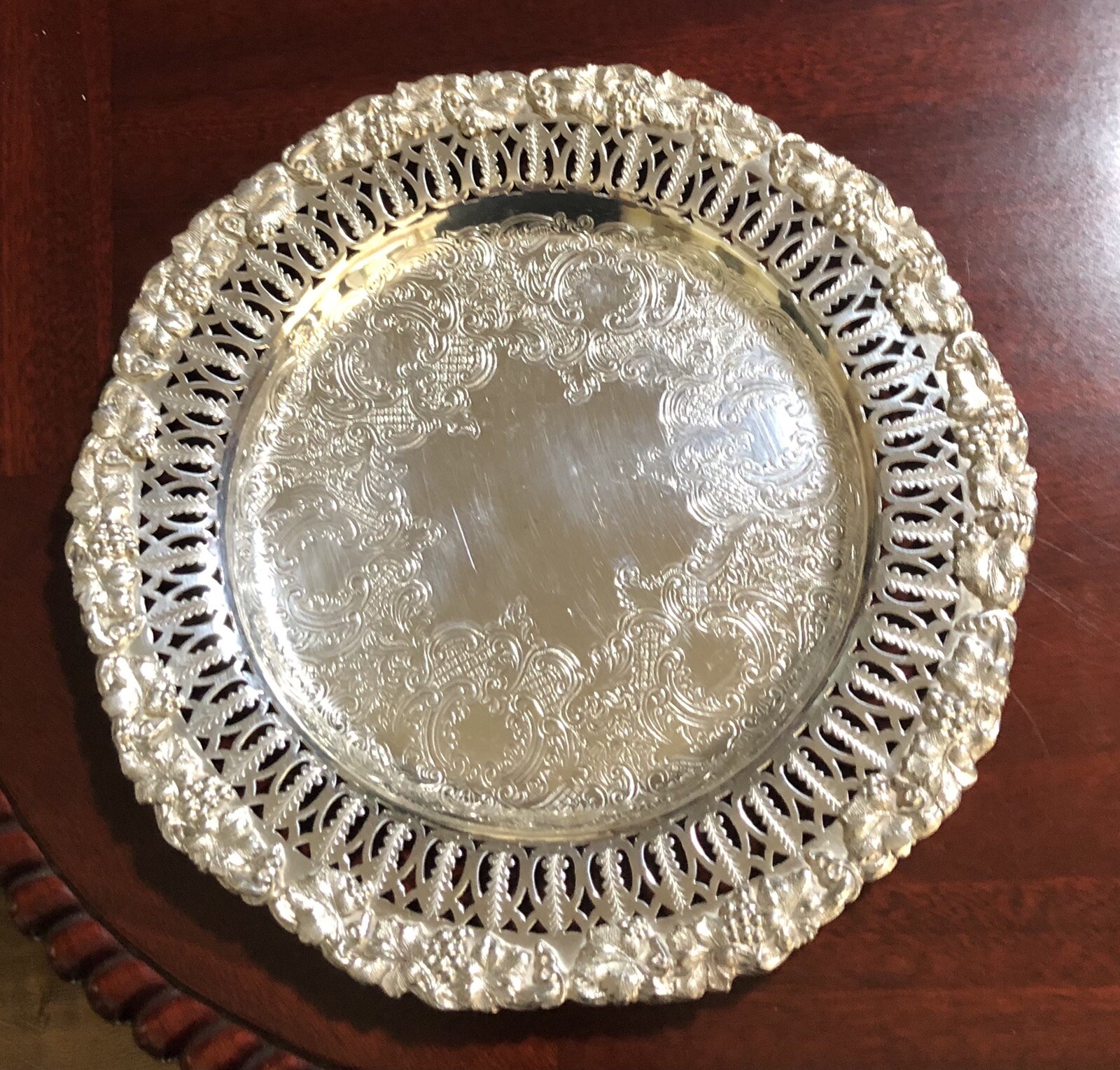 Antique Silver On Copper Round Pierced Tray Sheffield Reproduction ...