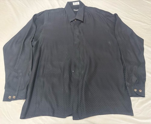 VINTAGE MENS GENELLI Black TONE ON TONE SILK SHIRT NEHRU COLLAR XXL ...