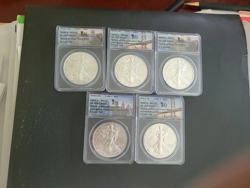 2021 ANACS - MS70 Silver Eagle 5-coin set Type 1 & Type 2 Varieties | eBay