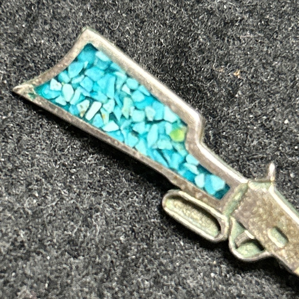 Native American Silver Rifle Brooch Marked JM | eBay