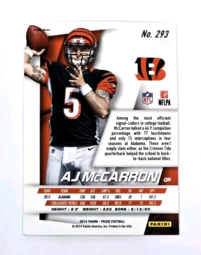 2014 Panini Prizm AJ McCarron Red Yellow Logo Prizm Rookie #293 | eBay