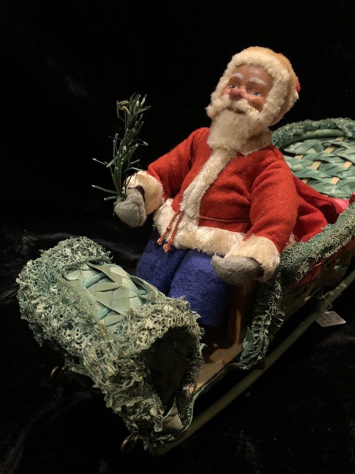 LARGE STORE DISPLAY Antique German Santa Claus in Loofah and Christmas ...