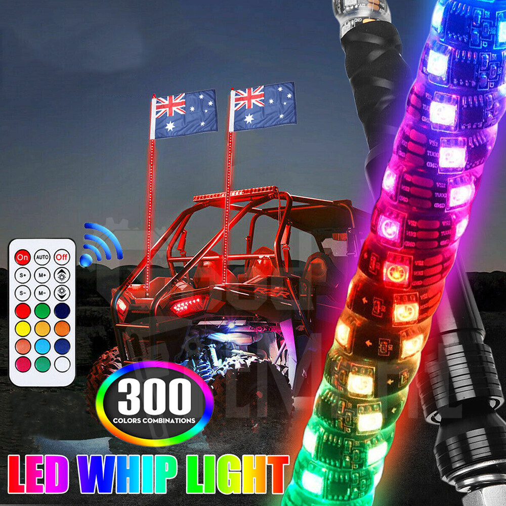 For ATV UTV 3FT RGB LED Dancing Whip Lights + 10 Pods Rock Light Kit ...