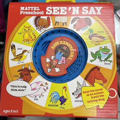 Vintage See'N Say Mattel Farmer Says String Pull Toy Animal Noise ...