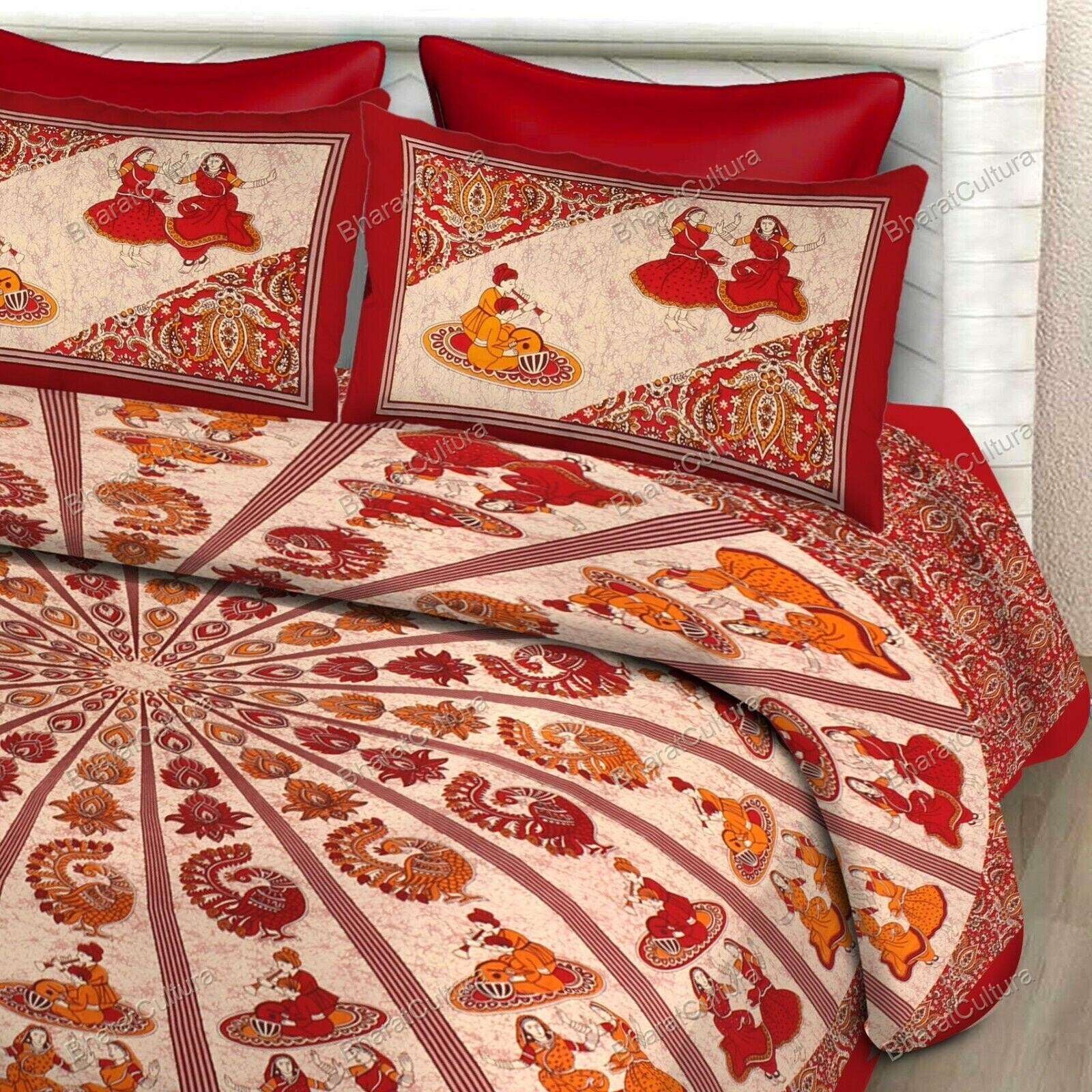 Attrative Multi Printed Cotton Double Bed Sheet 2 Pillow Cover 90x108