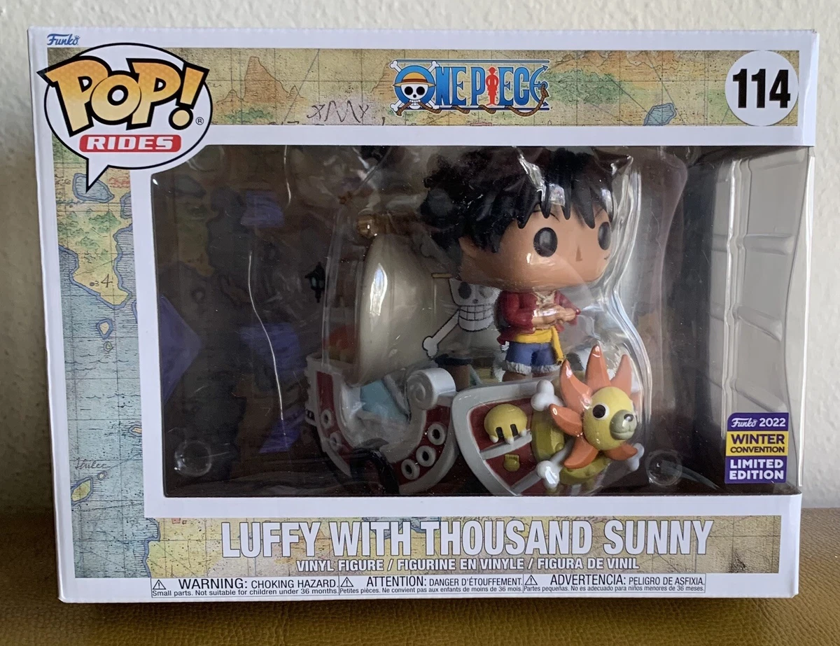 Funko Pop One Piece Luffy With Thousand Sunny Winter Con Shared Sticker In Hand
